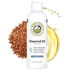 Wholistic Pet Organics Flaxseed Oil: Organic Flaxseed Oil for Horses -Flax Oil Horse Supplement with Antioxidant Rich Rosemary and Omega 3, 6 Fatty Acids for Cardio, Immune, Skin and Coat Health-16 Oz