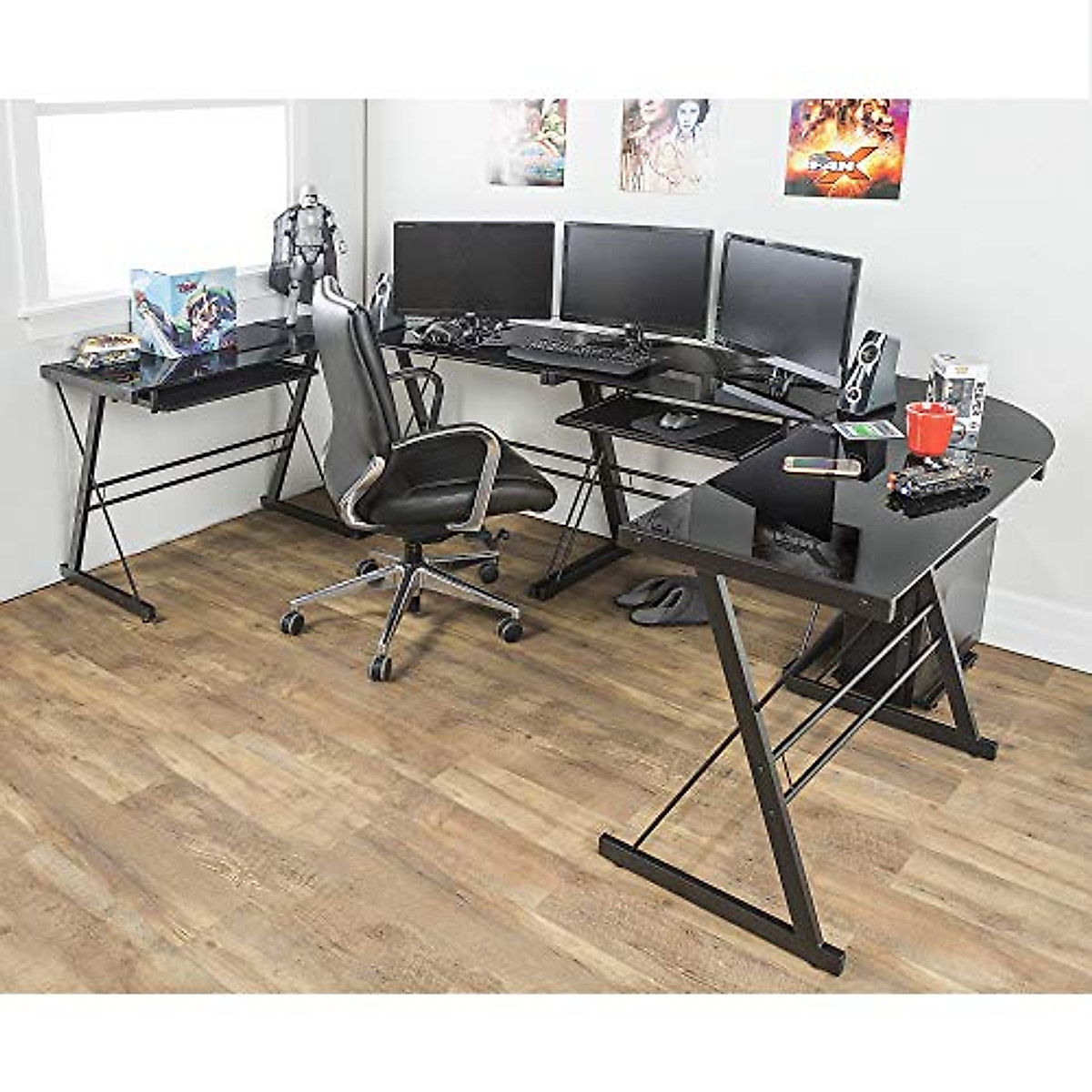 Walker Edison Ellis Modern L Shape Home Office Black Corner Computer Gaming Desk with Keyboard Tray, 51 Inch