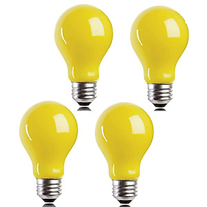Qixivcom 4 Packs 3W A19 LED Bug Light Bulbs Yellow LED Bulbs E26 Outdoor Bug Light Bulb 25W Equivalent 2000K Amber Glow Bug Light Bulb Night Light for Bedroom Garden Patio Porch Backyard Hallway