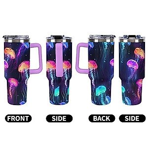 Jellyfish 40 Oz Car Cup Stainless Steel Travel Mug Leak-Proof Insulated Tumbler with Handle Violet-style