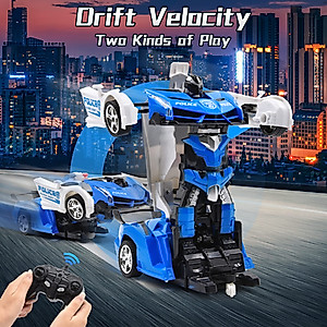 Zosam Remote Control Car, Deformation Robot Police Car, One Button Deformation & 360 Speed Drifting, Toy for 4-13 Yrs Old Kid RC Vehicle，Best for Boys (Police White)