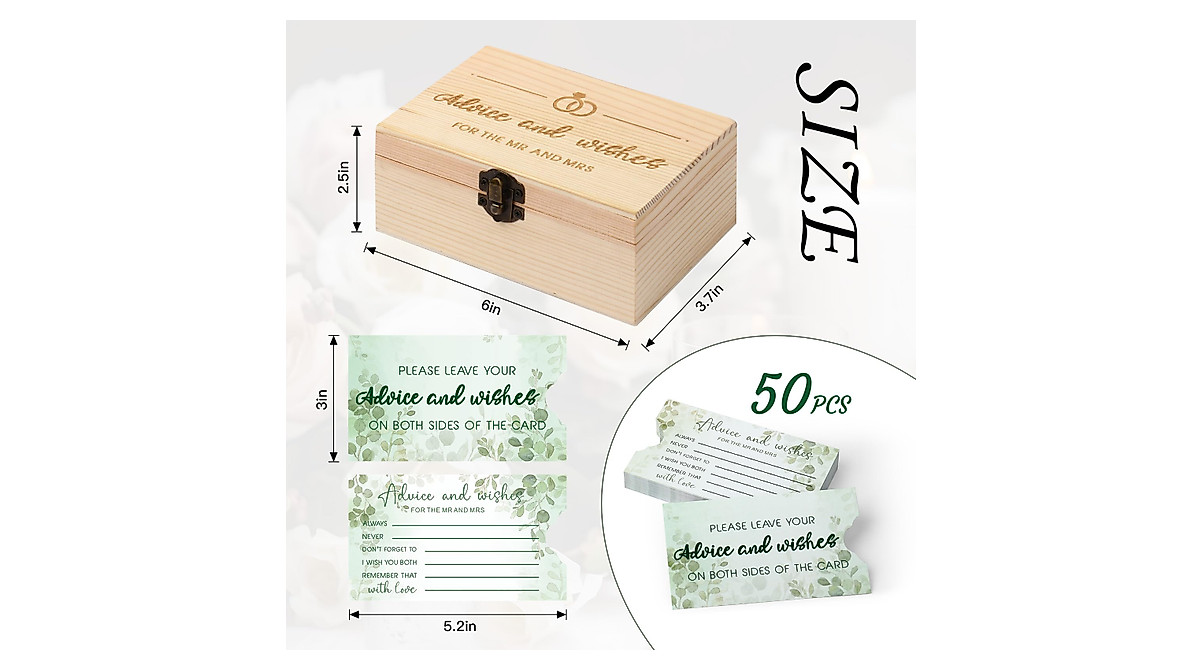 Wedding Advice Cards with Wood Box for Bridal Shower | Elegant Set