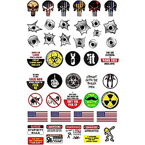 46 Pieces XXL Set Hard Hat Stickers Funny, Skulls, Bullet Holes, American Flag, Welder Decals, USA Hardhat Stickers