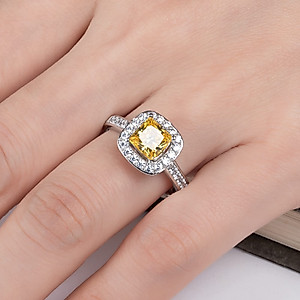 Gobaalele 1.2cttw/1.3cttw/2.4cttw Promise Rings Simulated Yellow Diamond Cubic Zirconia Ring Radiant Cut Sterling Silver Ring for Women (Princess Cut, 7.5)