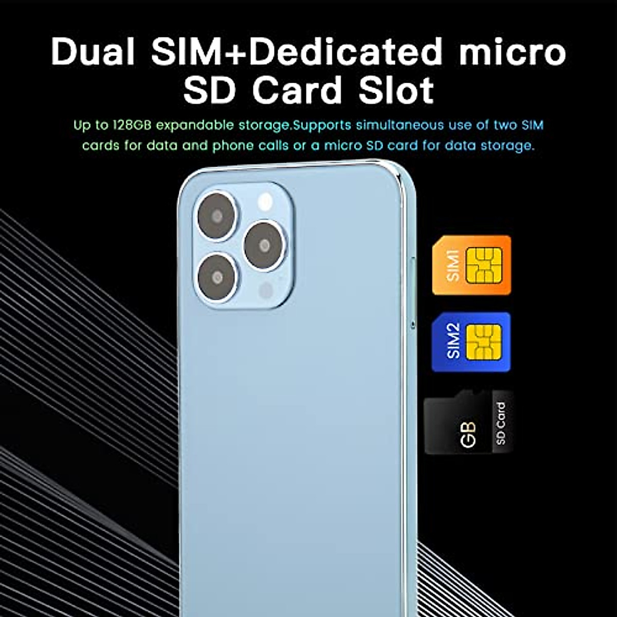 I14ProMax Smartphone, Unlocked Cell Phone for Androids, 6.1in 3G Network Dual SIM Cards, 4GB 32GB Storage, MTK6580A Quad Core CPU, 5MP 8MP Camera, 2G 5G WiFi GPS Bluetooth5.0