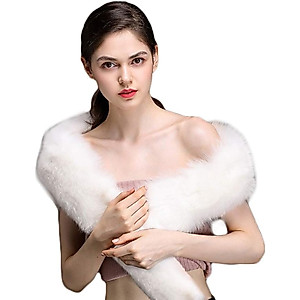 Bettli Women's Men's Extra Large Faux Fox Raccoon Fur Scarf Collar Stole Shawl (White)