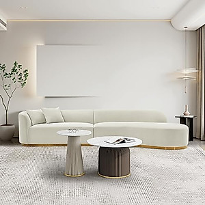 Manhattan Comfort Daria Contemporary 2-Piece Sectional Couch in Linen Upholstery, 132-Inch Living Room Sofa with Pine Wood Frame, Metal Base, High-Density Foam Padding & 2 Accent Pillows, Ivory