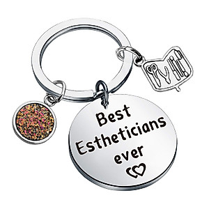 KUIYAI Estheticians Keychain Best Estheticians Ever Keychain with Lipstick Charm Beautician Gift Estheticians Gift (Best Estheticians Ever)