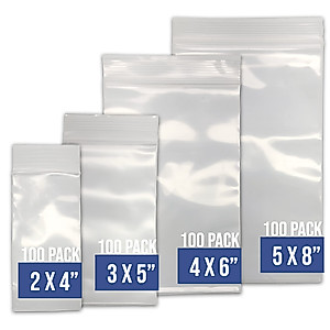 400 Heavy Weight 4 Mil Clear Reclosable Poly Zipper Bags - Assorted Sizes 5x8 4x6 3x5 2x4~100 Ea. by NetSellsIt