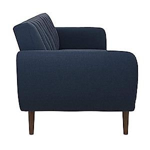 Novogratz Brittany Sofa Futon, Premium Linen Upholstery and Wooden Legs, Blue Linen