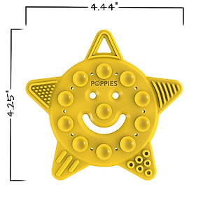 POPPIES Smiley The Star BPA-Free Silicone Suction Cup Teether, Sensory, Bath Toy (Yellow)