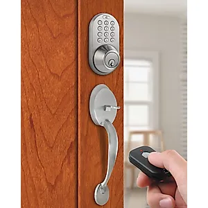 MiLocks BXF-02SN Digital Deadbolt Door Lock and Passage Handleset Combo with Keyless Entry via Remote Control and Keypad Code for Exterior Doors, Satin Nickel