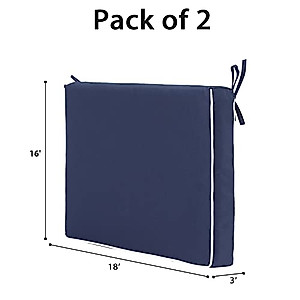 Blytieor Patio Chair Cushion Set of 2, Square Corner Outdoor Seat Cushions 18 x 16 for Patio Furniture, Water Resistant Outdoor Garden Cushion, Navy Blue