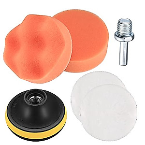 6 Pcs 3 inch Car Polishing Pad Kit, Drill Buffer Attachment with Buffing Wheel, Polishing Buffing Wheel for Drill, Sponge and Wool Wheel Polishing Waxing Pad Set with M14 Drill Buffer Adapter