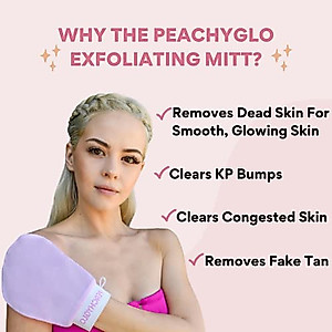 PEACHYGLO Deep Exfoliating Glove for Body 2pc - Shower Scrubbing Mitt for Softer Illuminate Skin, Dead Skin Remover for Women, Silky Smooth Skin