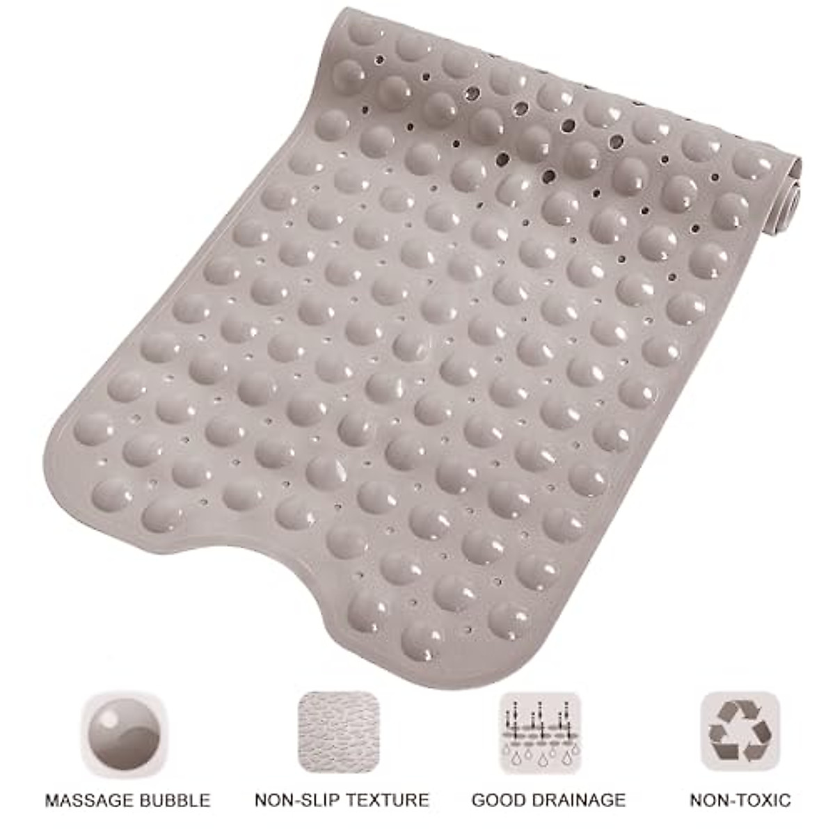 Linoows Bathtub and Shower Mats, Extra Long Non-Slip Bath Mat 39 x 16 Inch, Machine Washable Bath Tub Mat with Suction Cups & Drain Holes for Bathroom, Tan