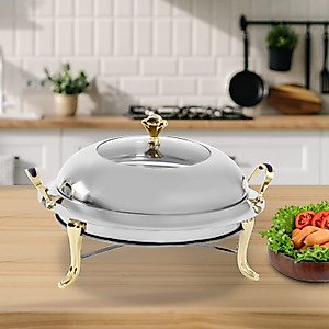 Stainless Steel Chafing Dish Buffet Set, Gold Portable Adjustable Fire Round Warmer Tray with Lid to Steam, Boil, and Stir-Fry (3L/3.17Q)