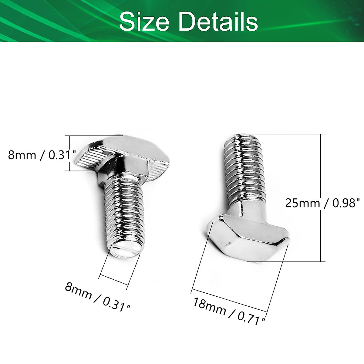 Yinpecly M8 T-Slot Drop-in Stud Sliding Screw Bolt 20mm Carbon Steel Hammer Head Bolt T Screw 40 Series 20pcs