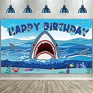 Shark Party Decorations Backdrop Banner, Shark Birthday Decorations Under The Sea Shark Zone Photography Background for Boy Girl Shark Sea Theme Party Supplies Baby Shower, 72.8 x 43.3 Inches