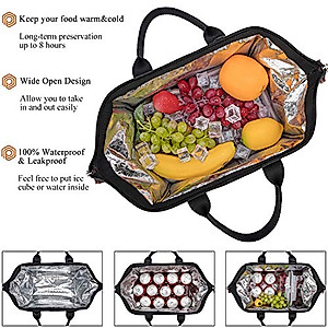 Insulated Lunch Bag, Wide-Open Lunch Box for Work/Picnic/Hiking/Beach/Fishing, Water-Resistant Leakproof Lunch Tote Bag for Women and Men (Flower Pattern+Shoulder Strap)