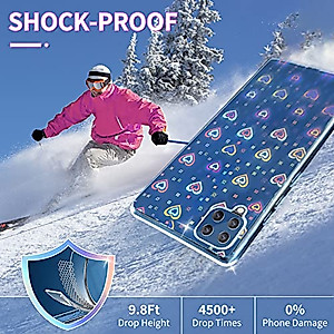 Shorogyt Holographic Heart Case for Samsung Galaxy A12 5G/4G 6.5 inch Cute Clear Love Hearts Cases Glitter Laser Bling Women Girls Aesthetic Design Cover+Screen+Chain for A 12 6.5”(3in1)