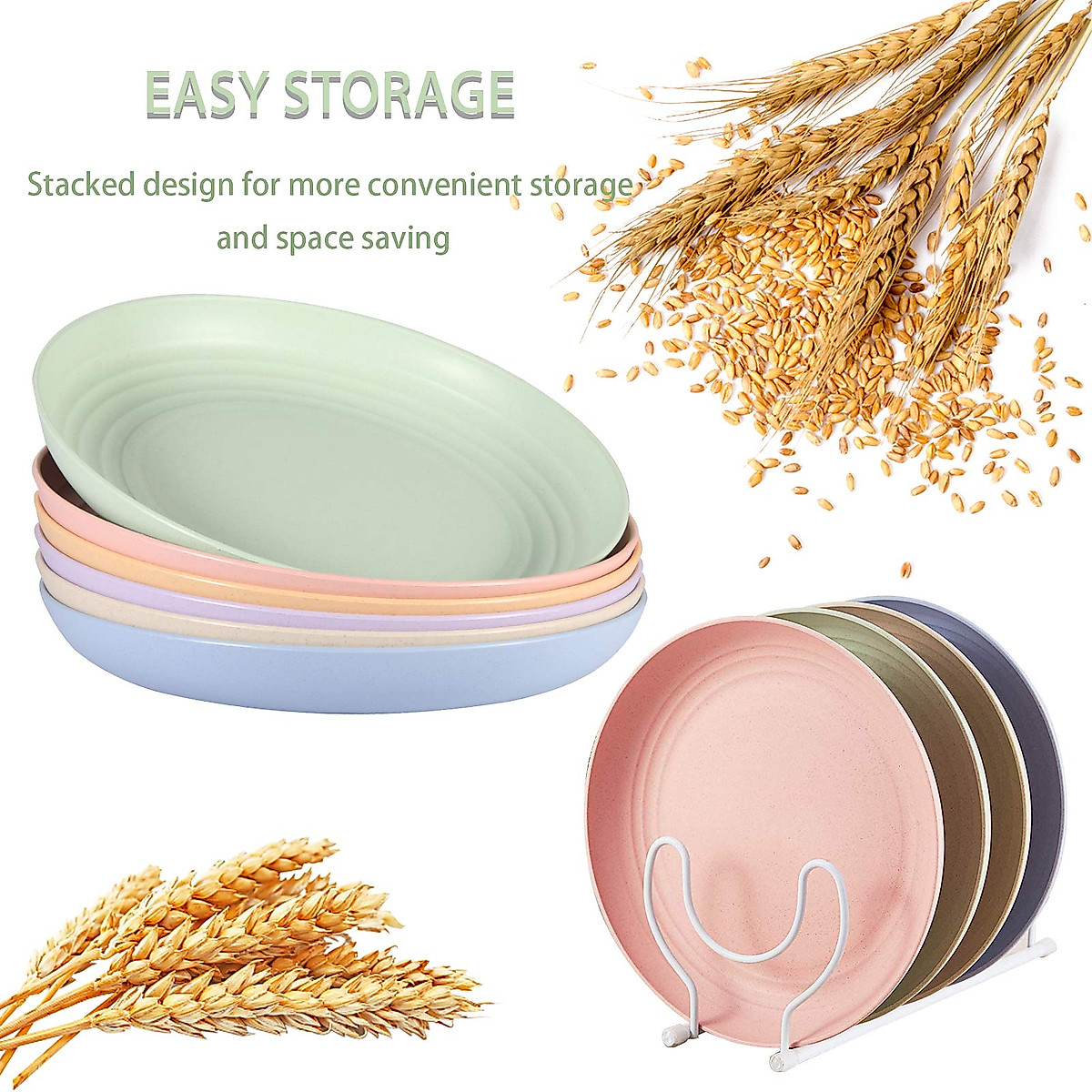 OAMCEG 6 Pack Reusable Plastic Plates 9 Inch Unbreakable Eco-Friendly Lightweight Wheat Straw Plates, Salad Plates, Camping Plates, Dishwasher & Microwave Safe, Green and Healthy Dishes