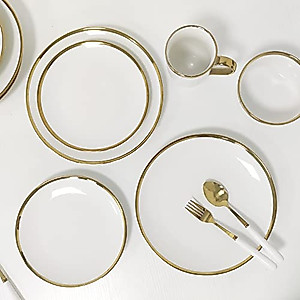 AXYWINBO® Dinnerware Sets,24-Piece Plates and Bowls Sets for 4,White Modern Porcelain Dish Set Contain Dinnerware & Accessories for Wedding and Housewarming Gifts
