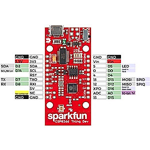 SparkFun ESP8266 Thing - Dev Board - WiFi-enabled microcontroller compatible with Arduino for Internet of Things WiFi Development On-board FTDI USB-to-Serial converter PCB trace antenna U.FL connector