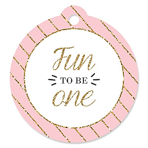1st Birthday Girl - Fun to be One - First Birthday Party Favor Gift Tags (Set of 20)