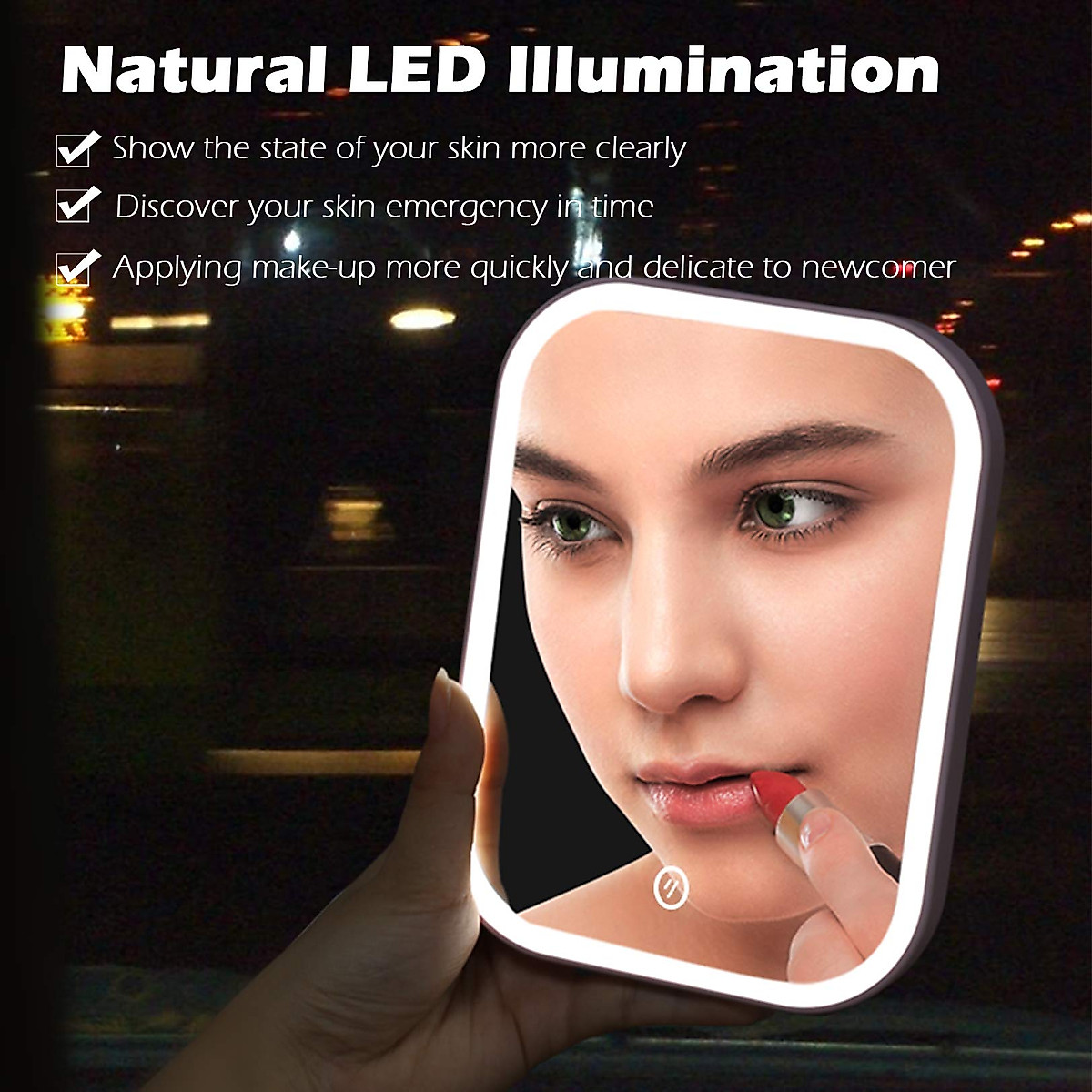 CERSLMO Makeup Mirror with Lights, Lighted Travel Vanity Mirror with 4 LED Tape-Lights, Dimmable Portable Desk Light up Cosmetic Mirror with Touch Screen Switch, Batteries or USB Operated, White