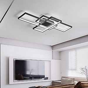 OKES Modern Ceiling Light, 78W LED Ceiling Lamp Black Square Acrylic Flush Mount Ceiling Lights Fixture for Bedroom Living Room Kitchen Office netural light/4000K 35.4inch