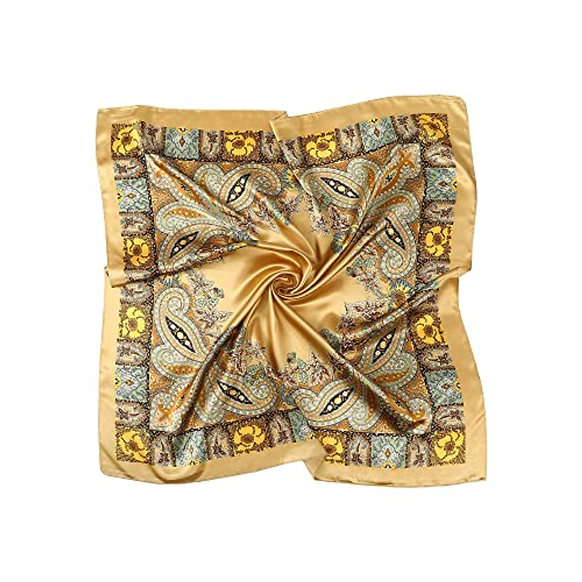 AWAYTR 35” Large Square Satin Head Scarf - 3Pcs Satin Hair Scarves Silk Bandana Scarf Beach Headscarf Silk Feeling Scarf for Women Hair Wrap Neck Scarf Cashew(Camel/Black/Beige)