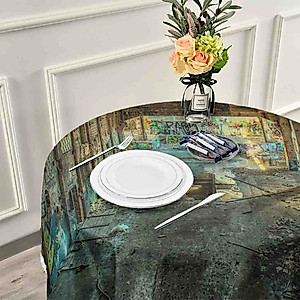 JOHIZUTA Round Table Cloth,Lost Places Abandoned Factory Hall Decorative Tablecloth Washable Table Cover for Home Decor Dinner Kitchen Dining Indoor and Outdoor Use,60"