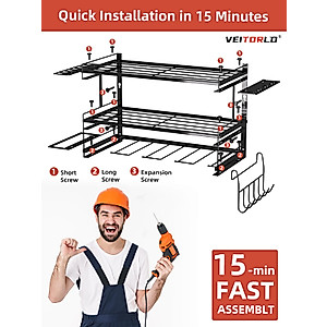 Gifts for Men Dad Husband Him, Power Tool Organizer Wall Mount, 4 Drill Modular Tool Storage Shelf with Hooks, Drill Holder for Garage Organization, Cool Anniversary Birthday Gifts for Men Women