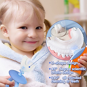 COLOROUND 2 Pack Kids U Shaped Toothbrush for Toddlers Age 2-6, Silicone Baby Toothbrush with Storage Cup, Baby Manual Training Toothbrush 360° Oral Teeth Care for Children