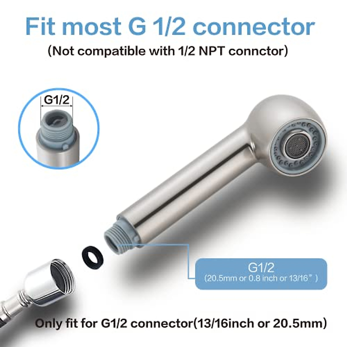 kitchen faucet head replacement,G1/2 or 13/16inch Pull Out Sprayer Head for Kitchen Sink 2-Function Faucet Spray Head Replacement parts Brushed Nickel