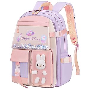 Gazigo Girls Backpack Elementary School, Bunny Backpack for girls Cute Kids Laptop Bag Kindergarten Preschool Bookbag Mochila Para 5.6.7.8.9.10 Niñas(Only Backpack Purple)