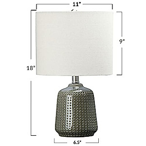 Main + Mesa Boho Debossed Dot Stoneware Table Lamp with Linen Shade, Grey