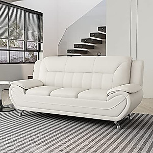 US Pride Furniture Michael Collection Modern Style Faux Leather Couch-Versatile 3 Seater Accent Piece for Living Room, Bedroom or Office-Comfortable Design and Elegant Look, 79" Sofa, Snowy White