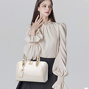 ZiMing Glossy Patent Leather Handbags for Women Top Handle Purse Satchel Bag Stylish Handbag Medium Tote Bags Shoulder Bag Evening Bag-White