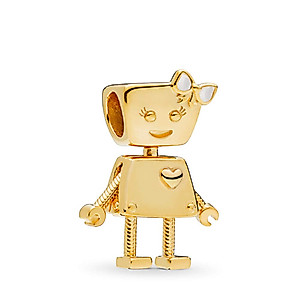 MiniJewelry Little Bella Robot Bot Charm fits Pandora Moments Bracelets Women Sterling Silver Gold