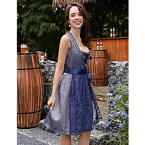 Seoria Womens Oktoberfest Costumes Plus Size 2 Piece Bavarian German Outfits Lace Apron Floral Carnival Dirndl Dress Blue 3XL