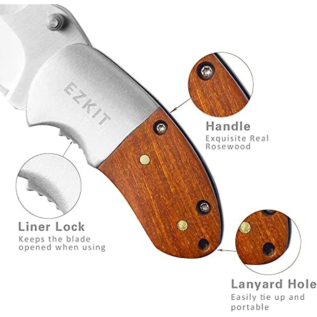 EZKIT Pocket Knife, Small Wood Handle 2in Blade Stainless Steel Everyday Carry Knife