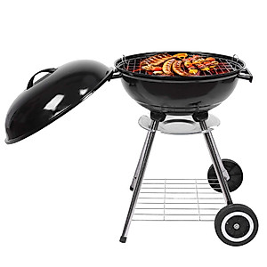 Outvita Charcoal Grill, 18 inch Stainless Steel BBQ Charcoal with Wheels and Storage Holder for Camping, Picnic, Barbecue, Party, Outdoor Activities