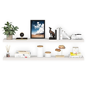 Ballucci Floating Shelves for Wall, 60" Wood Wall Shelf Set of 2, with Invisible Brackets for Bathroom, Living Room, Bedroom, Kitchen, Nursery, 8" Deep, White