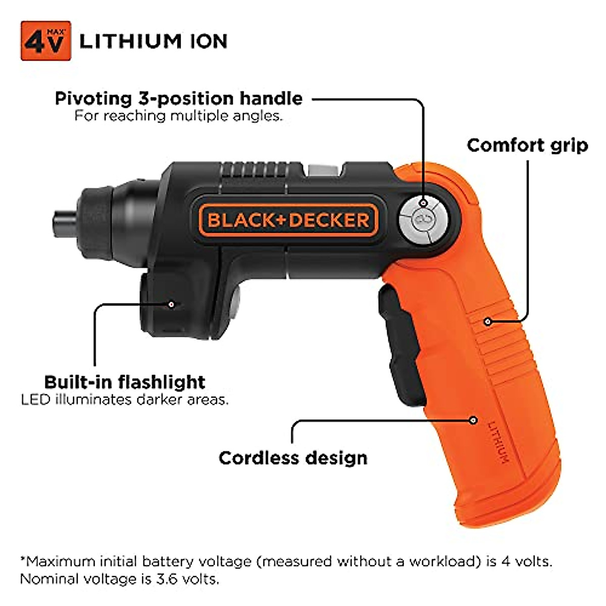 BLACK+DECKER 4V MAX* Cordless Screwdriver with LED Light (BDCSFL20C)