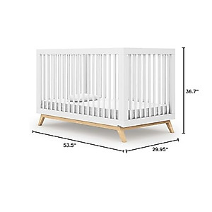 dadada Baby Soho 3-in-1 Convertible Crib – Made in Italy, GREENGUARD Gold, Adjustable Mattress Height, Solid Beechwood – Baby-Safe Finish, Modern Design 53.15 x 29.95 x 36.7 in (White + Natural)
