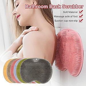 IHOUZE Shower Foot & Back Scrubber, Wall-Mounted Scrubber with Suction Cups, Silicone Bath Massage Cushion Brush, Massager Mat, Gentle Exfoliating and for All Kinds of Skin Gray