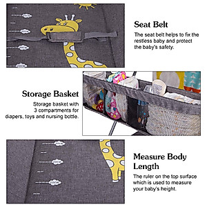 Portable Changing Table, Changing Station with Safety Belt for Newborn Baby and Infant, Gray