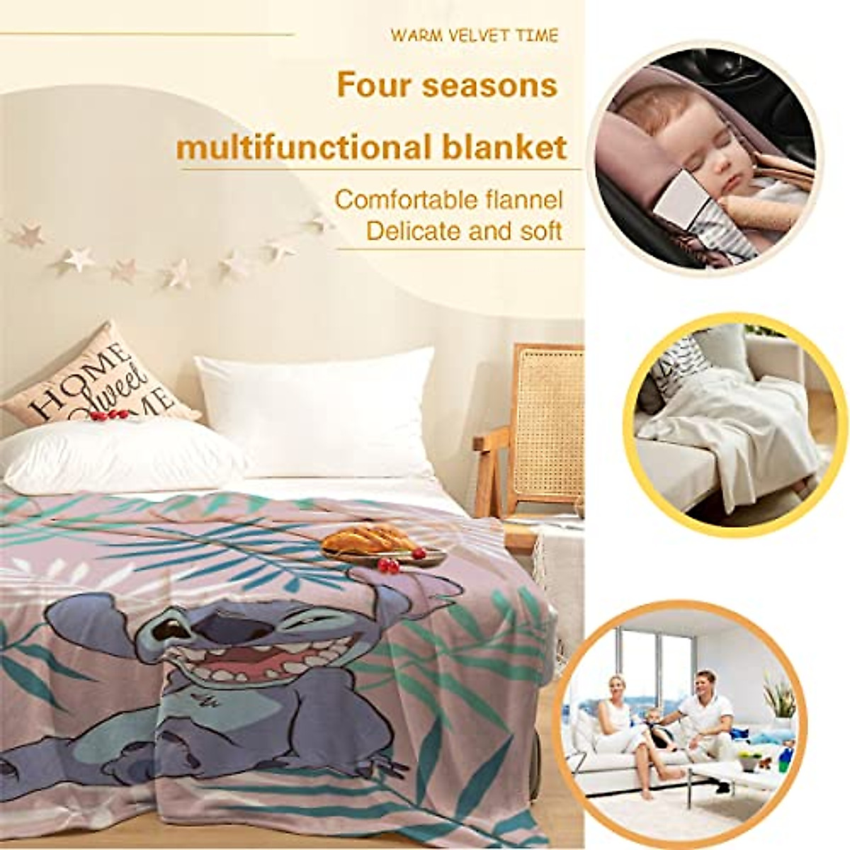 Palm Leaves Pink-Background Throw Blanket Ultra-Soft Comfortable Cartoon 50“ X 40" Blankets Flannel Xmas Gifts Fits Couch Sofa Office Suitable for All Season